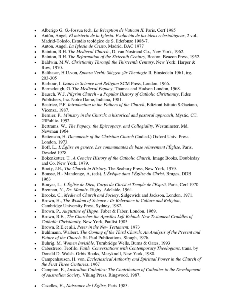 Ecclesiology Bibliography | Christian Church | Catholic Church