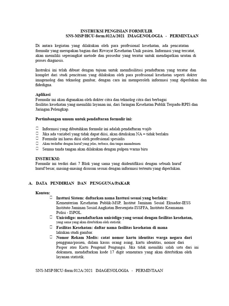 Instruksi Pengisian Formulir Imaging | PDF