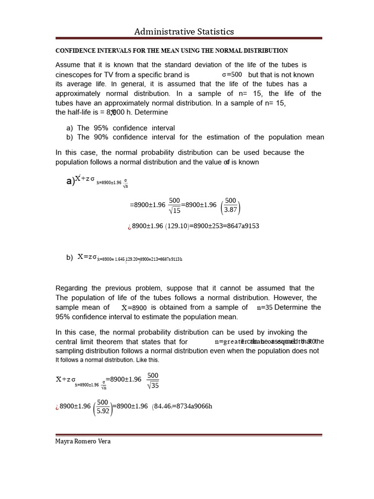 Confidence Intervals For The Mean Using The Normal Distribution | PDF ...