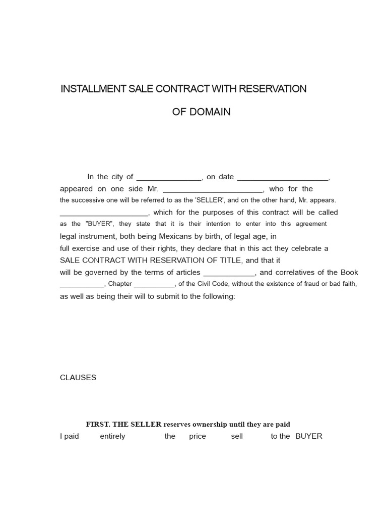 Installment Sale Contract Template | PDF | Sales | Prices