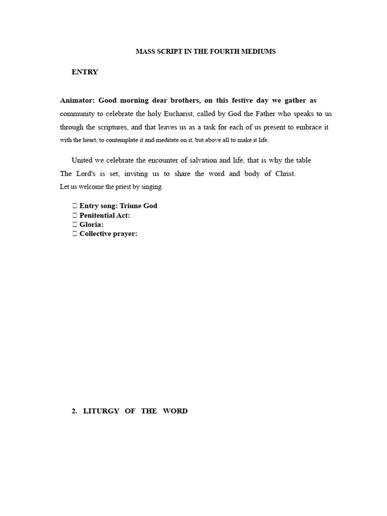 Fourth Mediums Mass Script | PDF | Mass (Liturgy) | Eucharist