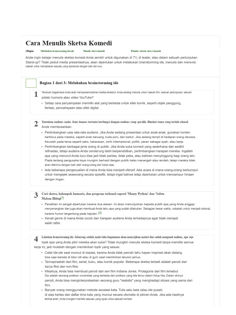 Panduan Menulis Sketsa Komedi Efektif | PDF