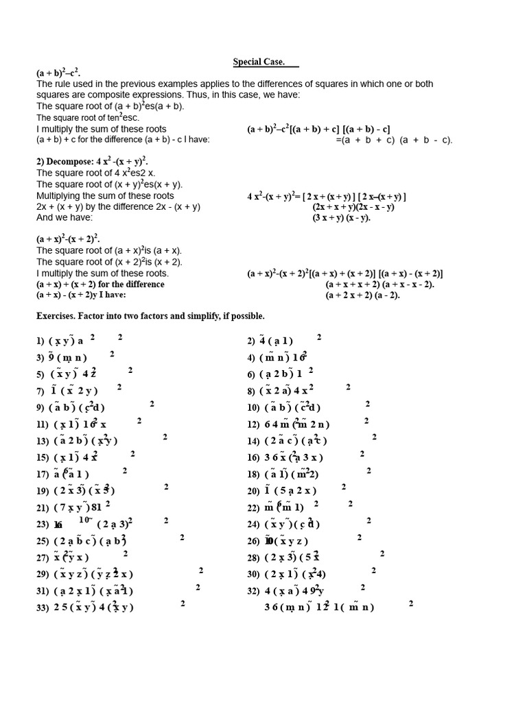 Special Case of Difference of Squares. Case of Factorization. | PDF ...