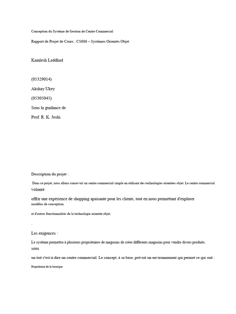 Conception D'un Système de Gestion de Centre Commercial | PDF | Cas d'utilisation | Java ...