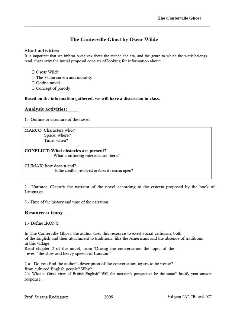 Analyzing The Canterville Ghost | PDF | Narration | Irony