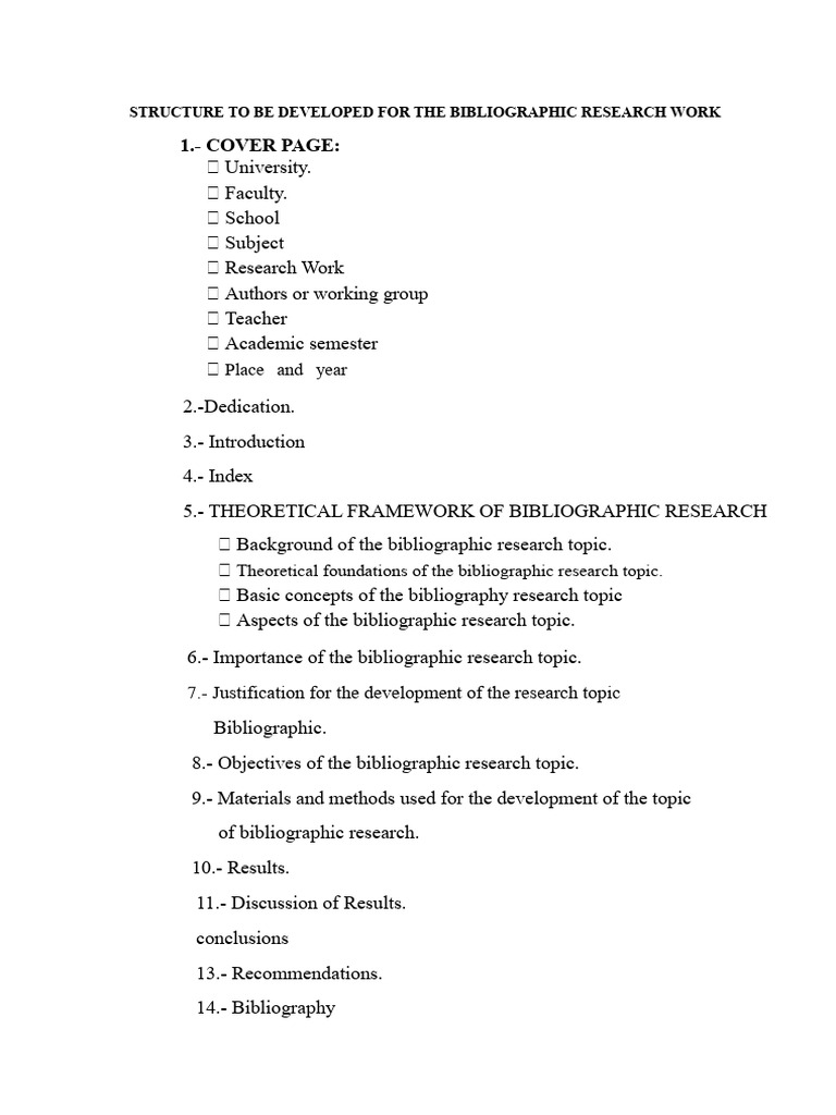 Structure To Be Developed For The Bibliographic Research Project 2023 I | PDF