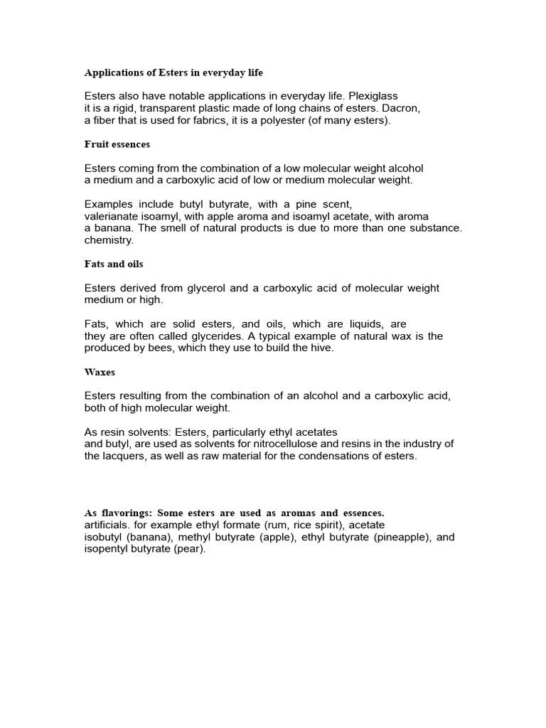 Applications of Esters in Everyday Life | PDF | Ester | Acetic Acid