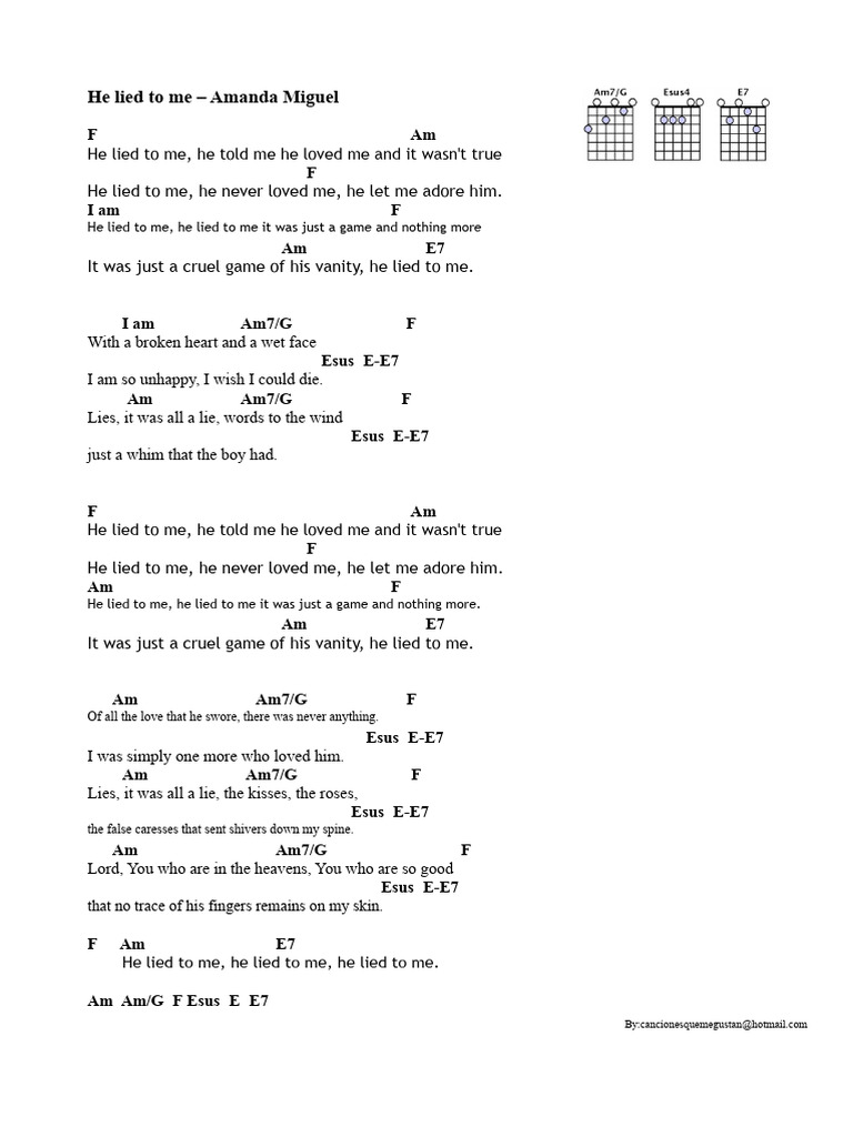 "He Lied to Me - Amanda Miguel Lyrics" | PDF