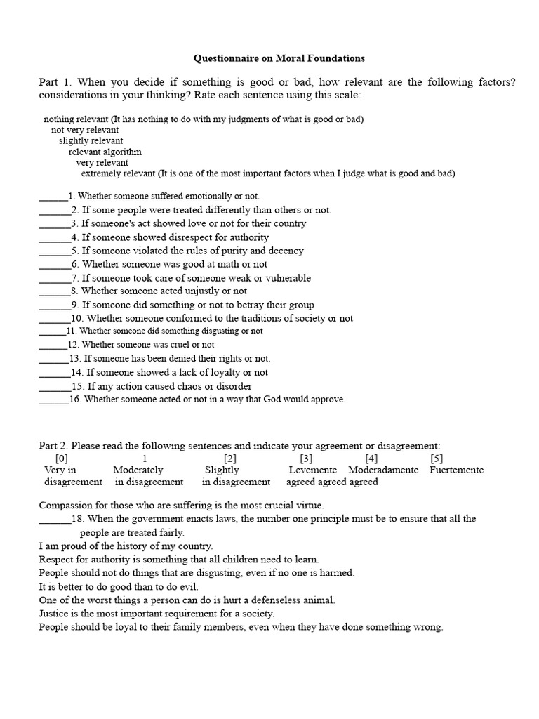 Questionnaire On Moral Foundations | PDF | Morality | Psychology
