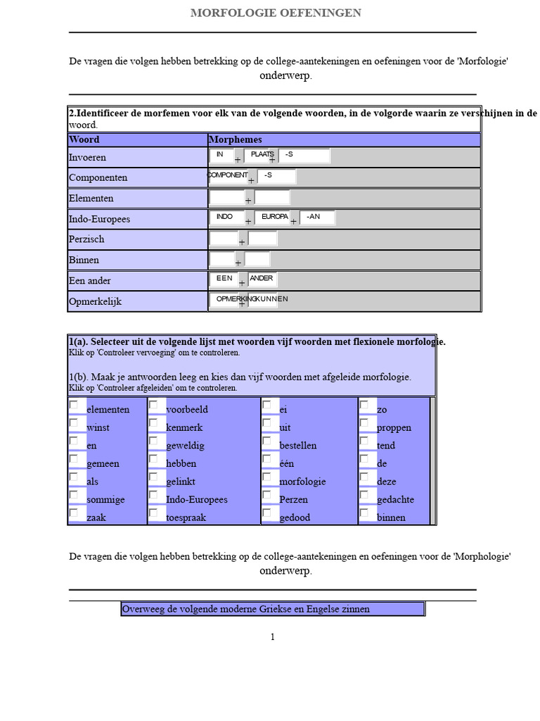 Morfoloogie Oefeningen | PDF
