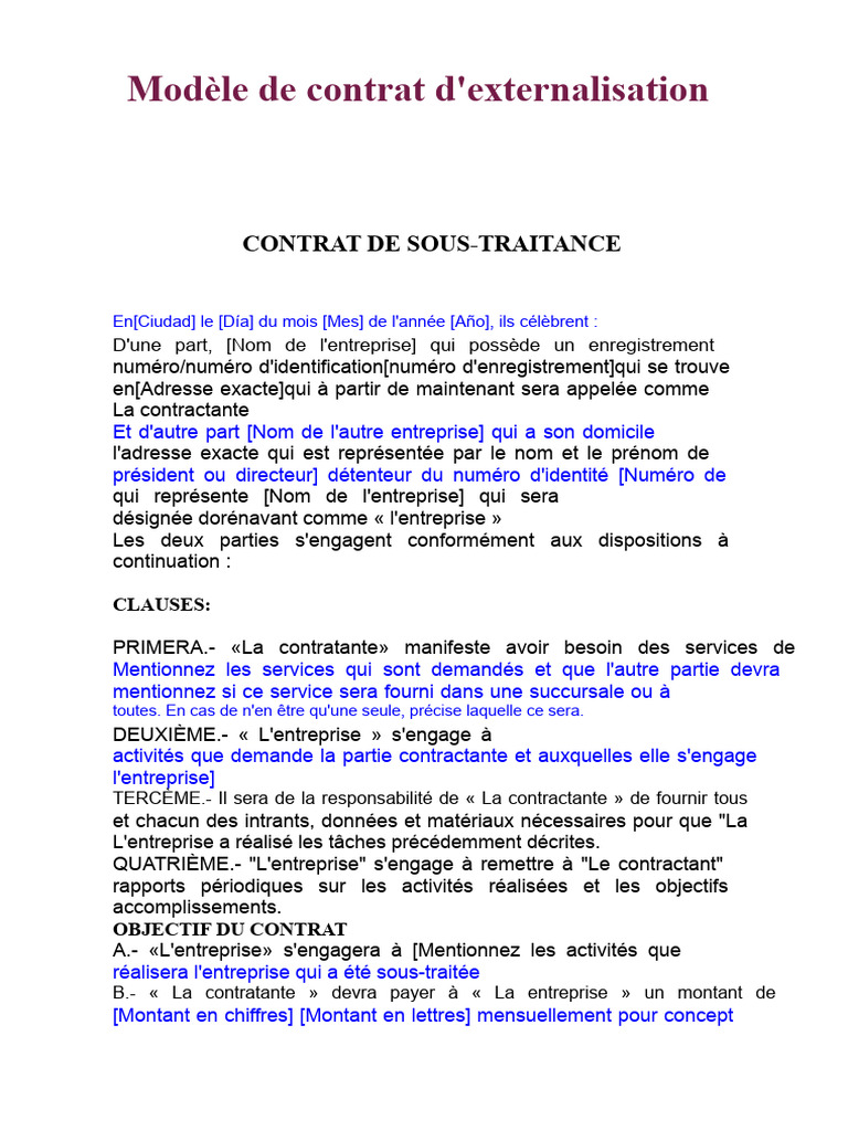 Modèle de contrat de sous-traitance | PDF