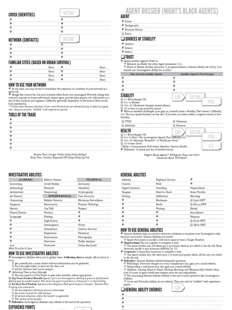 Form Fillable Night S Black Agents Character Sheet - Printable Forms ...