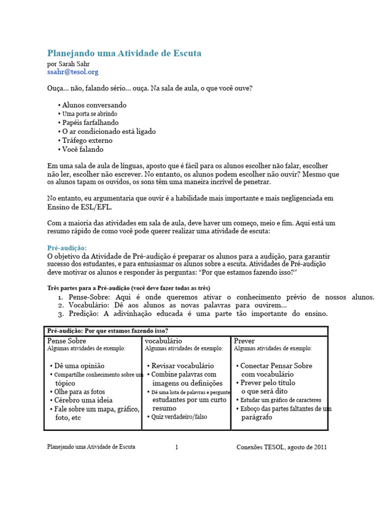 Estratégias para Atividades de Escuta | PDF | Lição