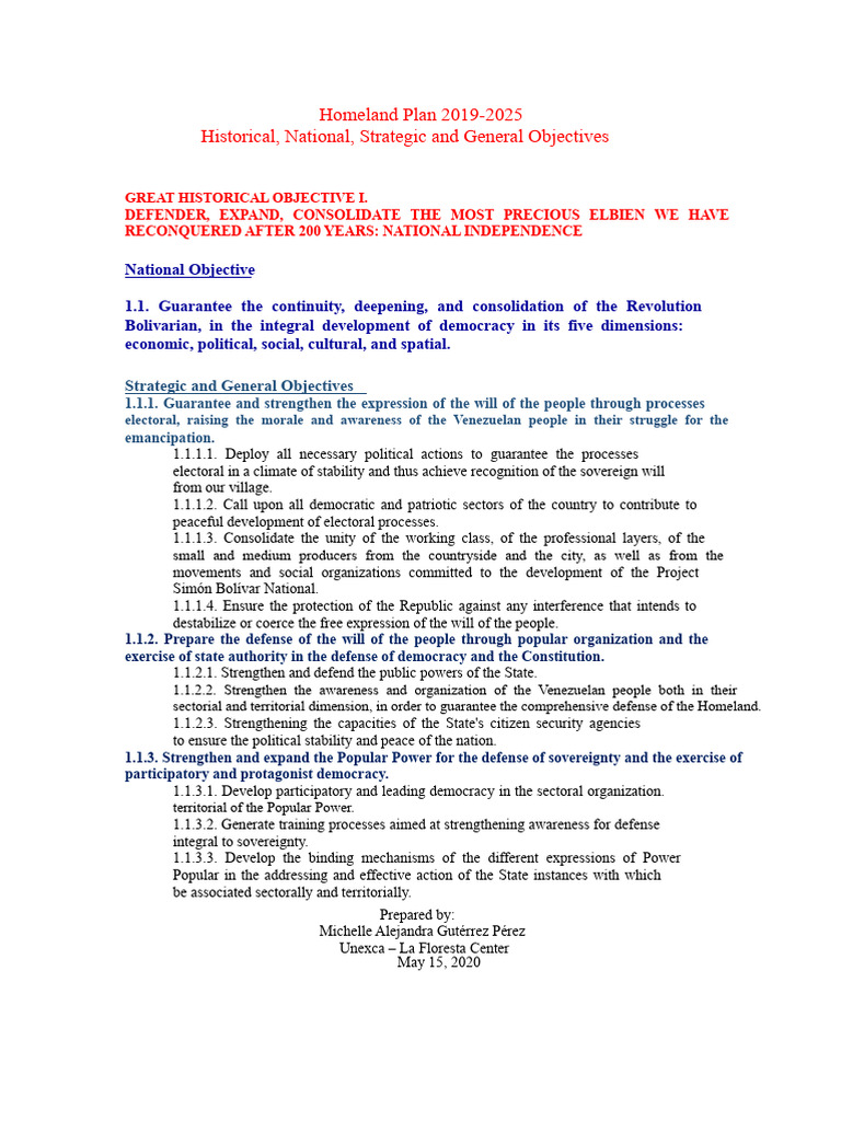 National, Strategic and General Objectives Patriot Plan 2019-2025 | PDF ...