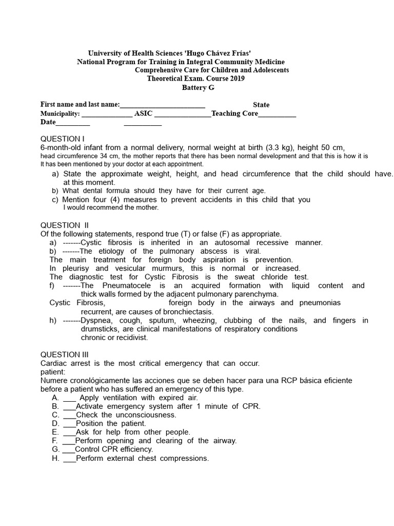 Comprehensive Pediatric Care Exam 2019 | PDF | Cardiopulmonary ...