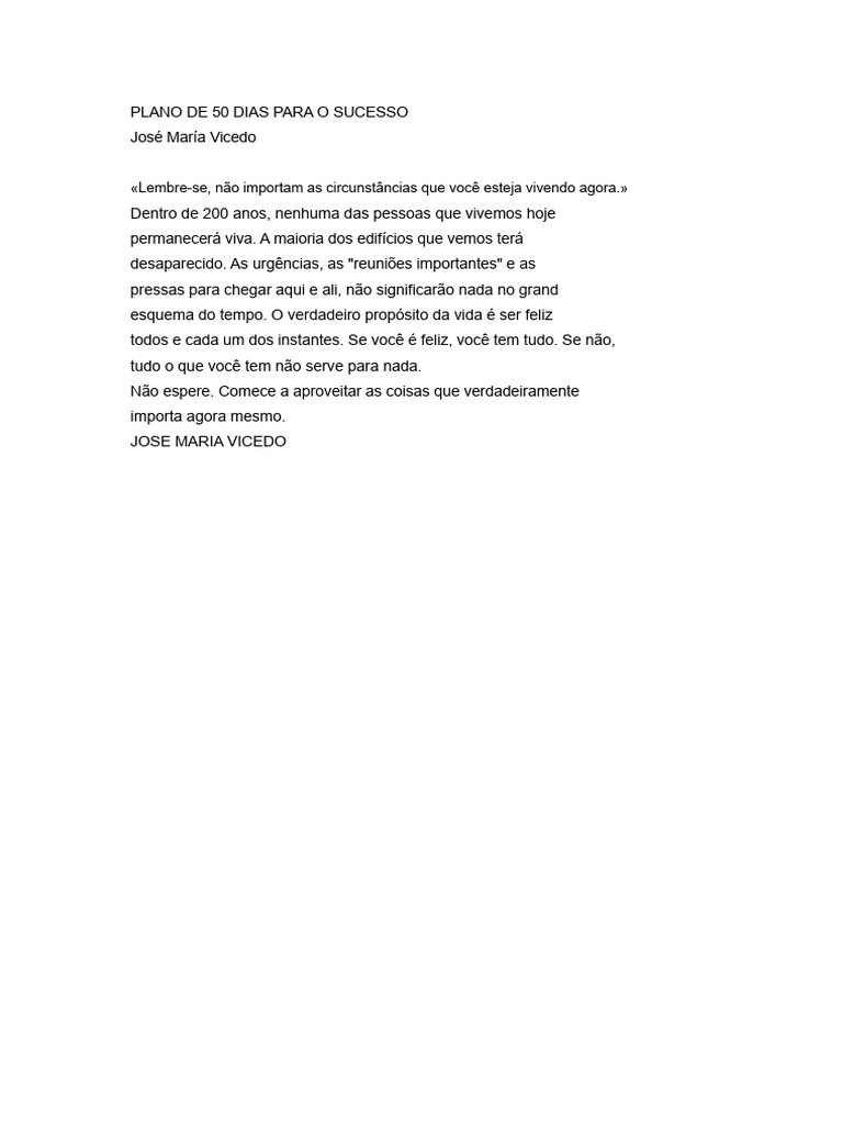 PLANO DE 50 DIAS PARA O SUCESSO - Jose Maria Vicedo | PDF | Atitude ...