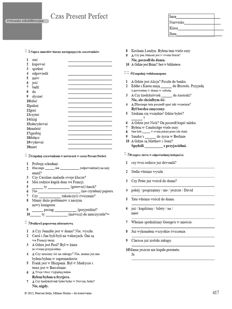 SSSG ANGIELSKI Czas Present Perfect | PDF