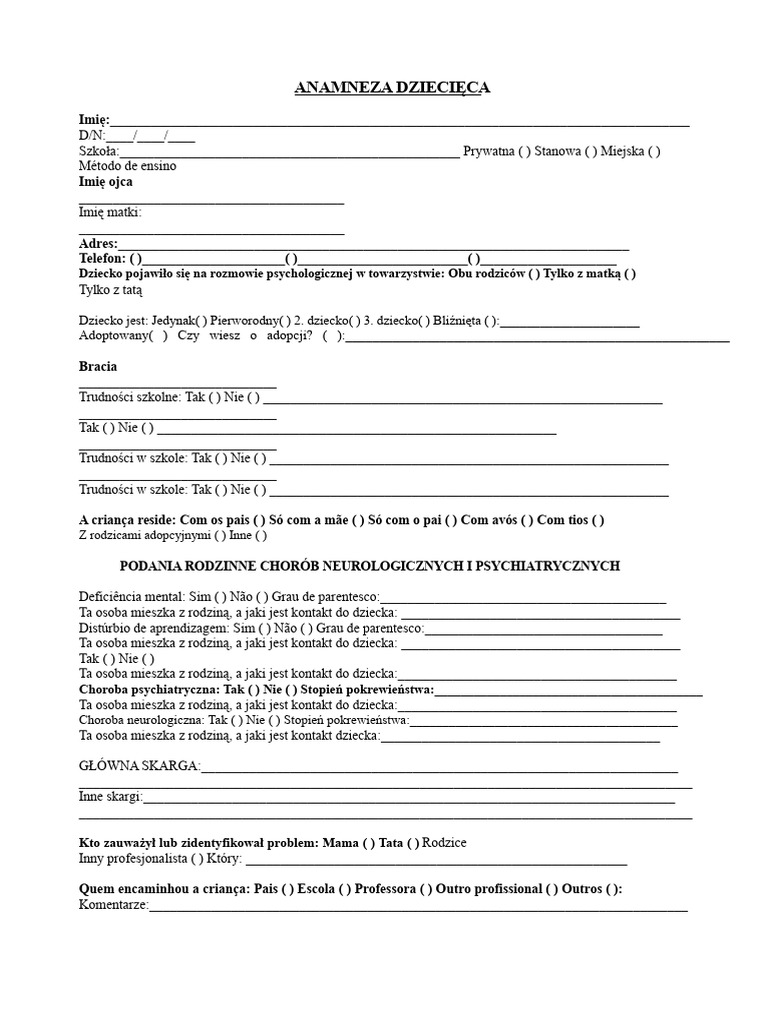 Pełna Anamneza | PDF