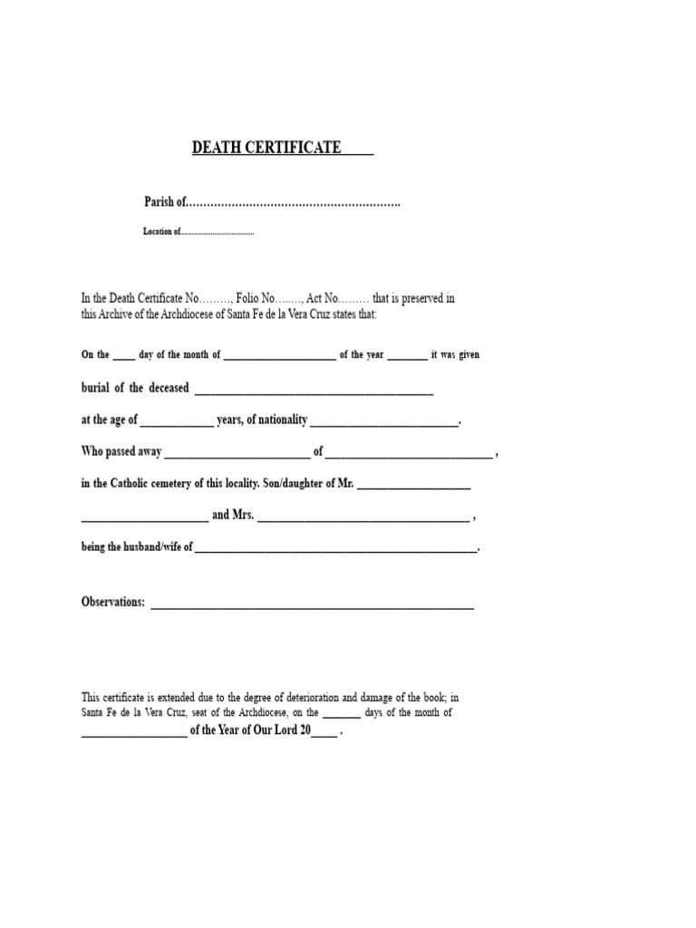 Hospital Death Certificate Template | PDF