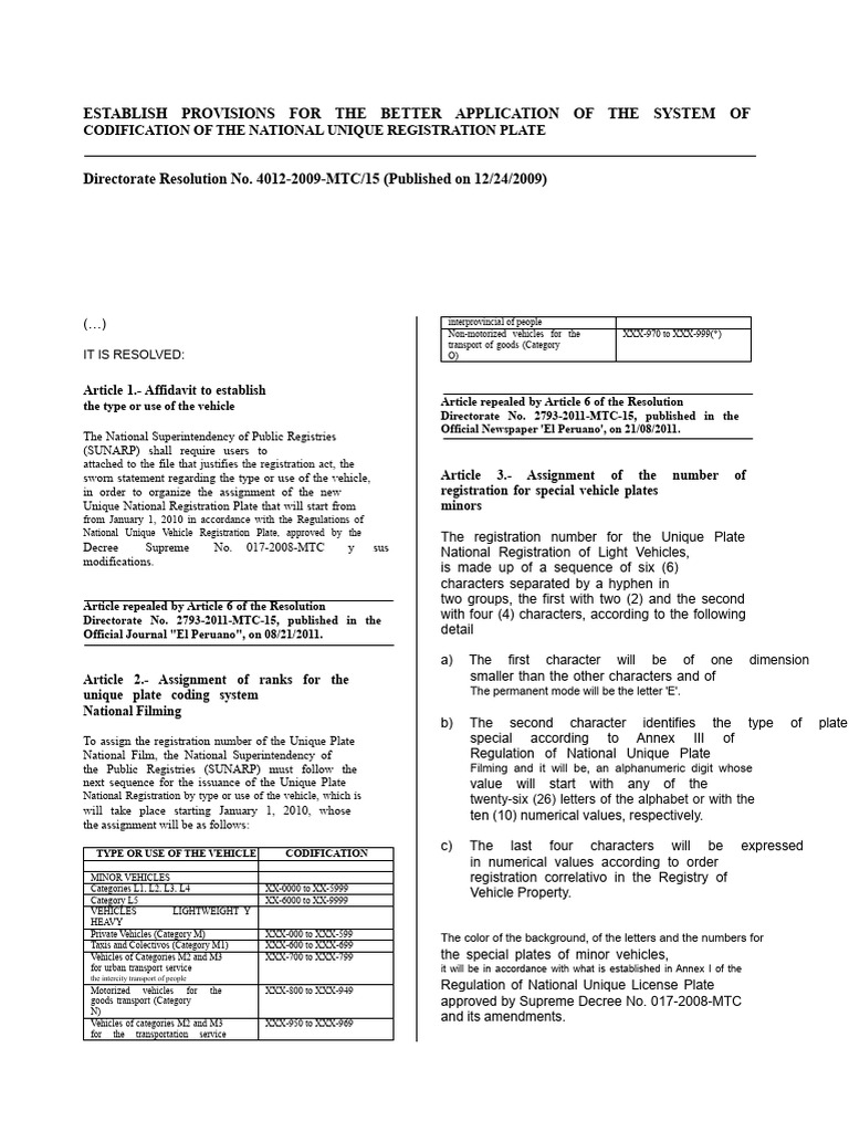 National Unique Registration Plate Guidelines | PDF | Vehicle ...