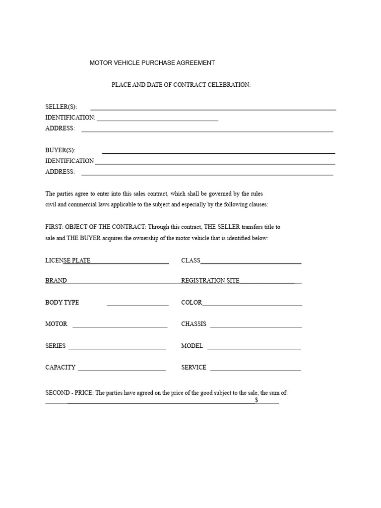 Contract For The Sale of A Motor Vehicle | PDF | Prices | Procurement