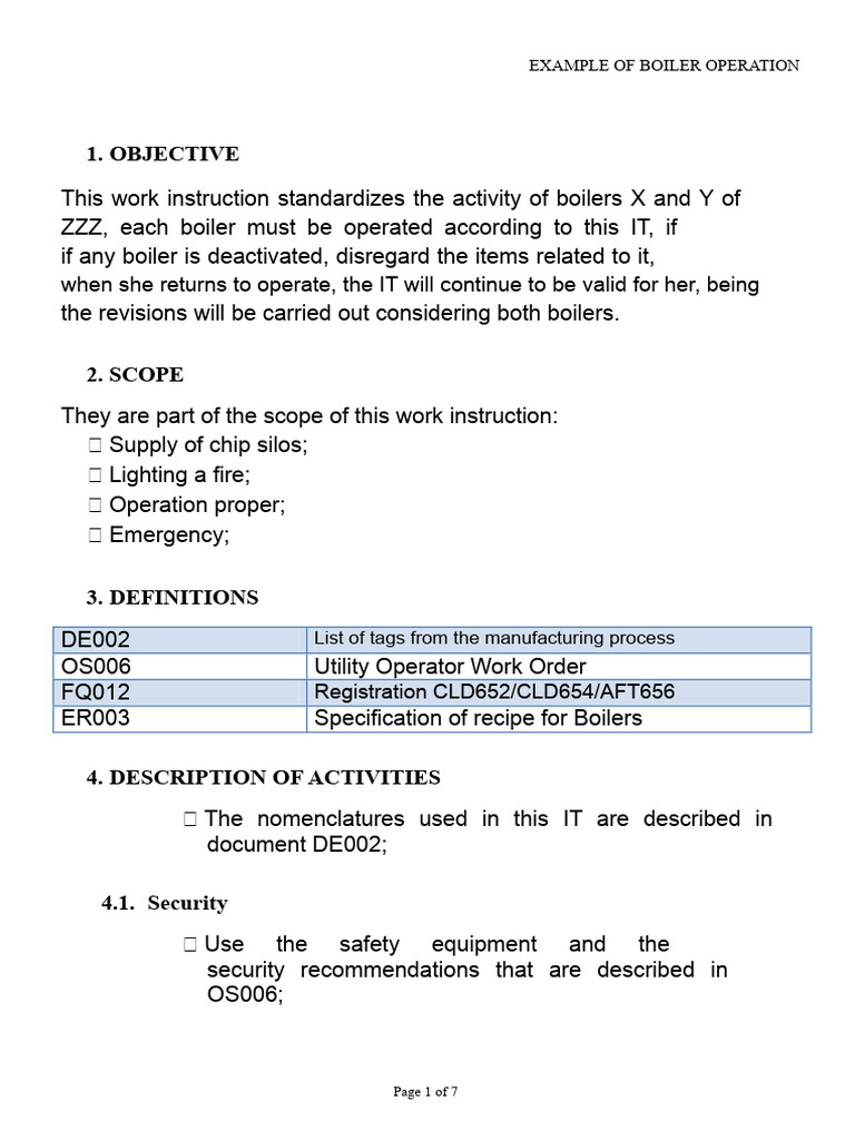 Annex 9 - Example of Boiler Operating Procedure | PDF | Boiler | Water