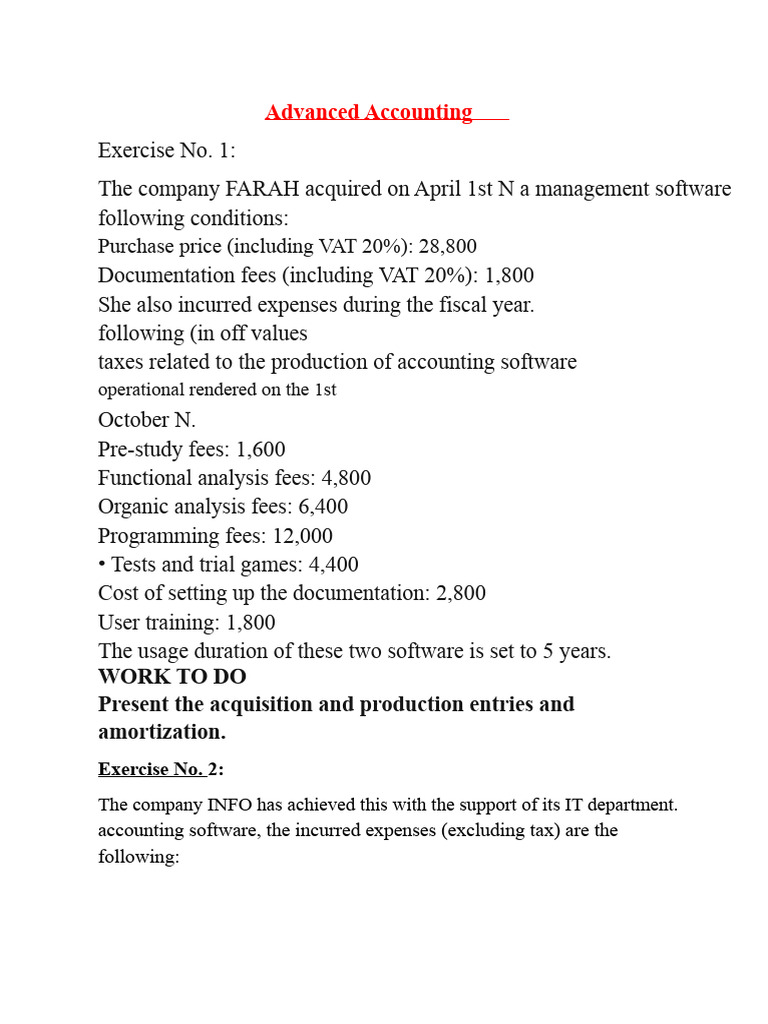 Accounting Exercises on Software Development | PDF | Expense ...