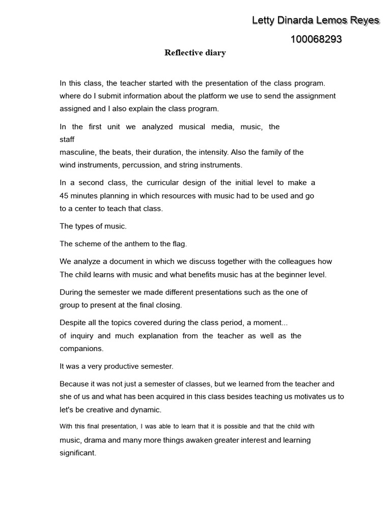 Final Reflective Diary | PDF