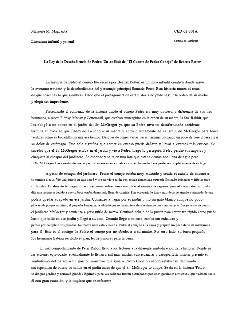 Análisis de "El Cuento de Pedro Conejo" | PDF | Peter Rabbit