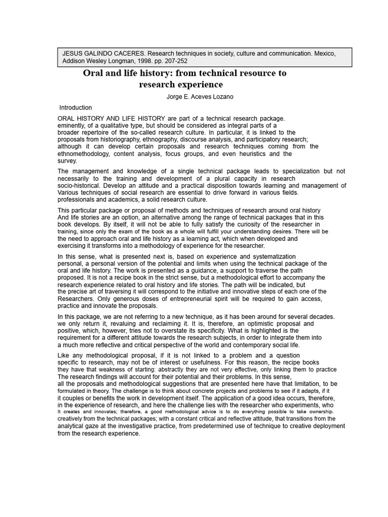 Oral and Life History | PDF | Methodology | Sociology
