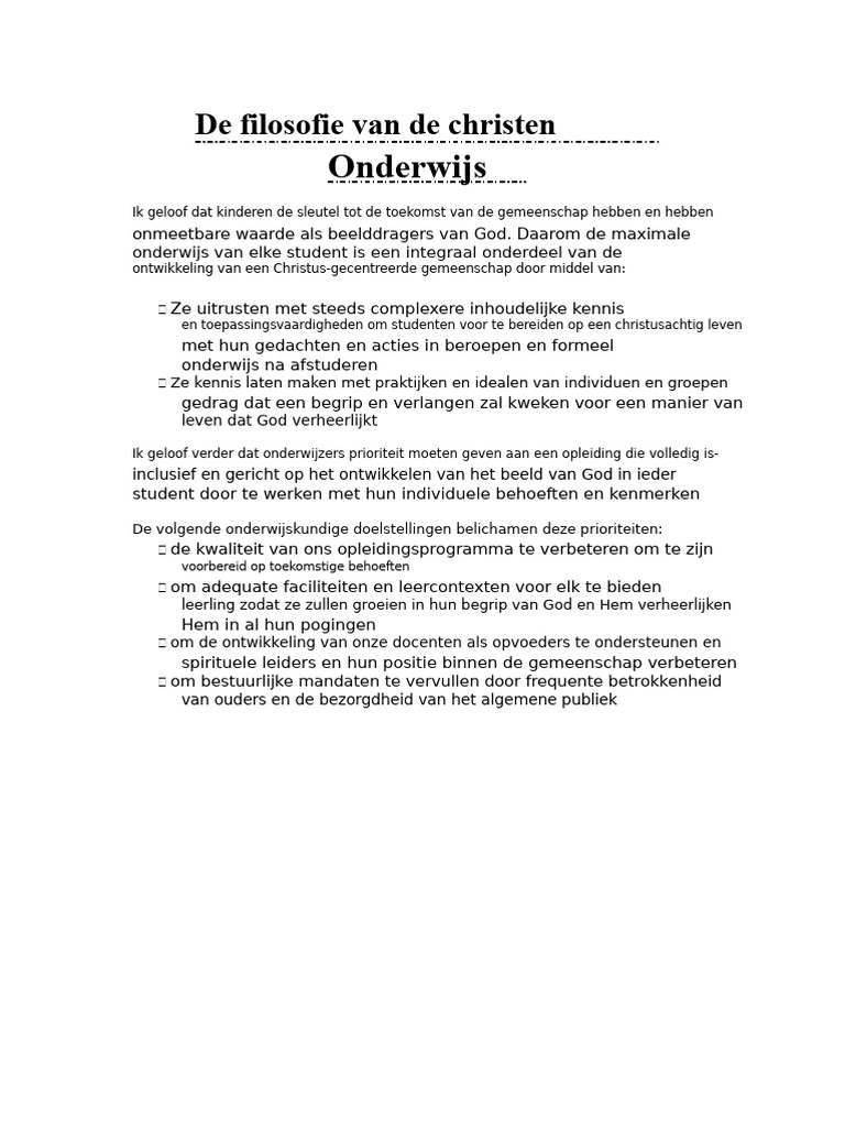 Christelijke Filosofie Van Onderwijs | PDF