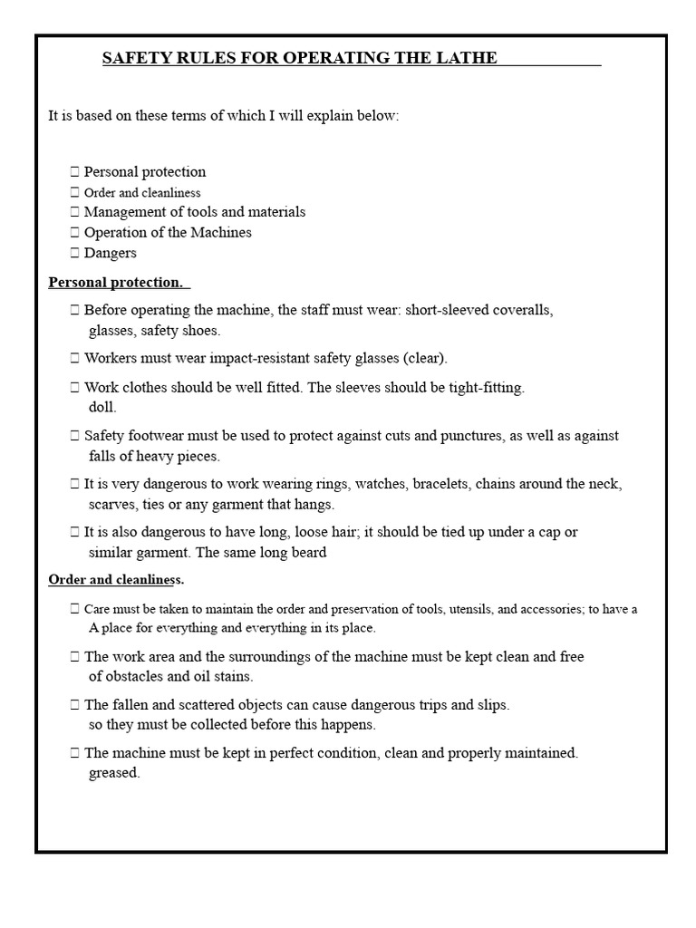 Lathe Safety Precautions Guide | PDF | Clothing