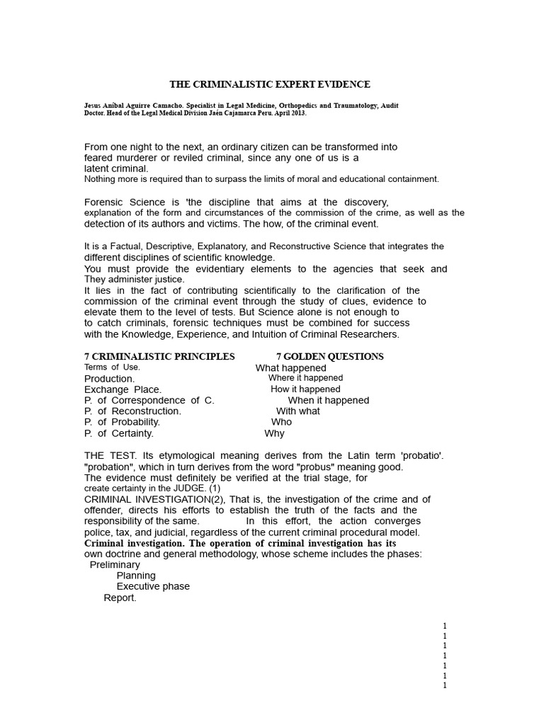 The Forensic Expert Evidence | PDF | Forensic Science | Science