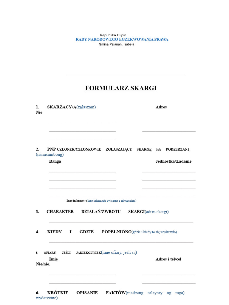 Formularz Skargi PLEB | PDF