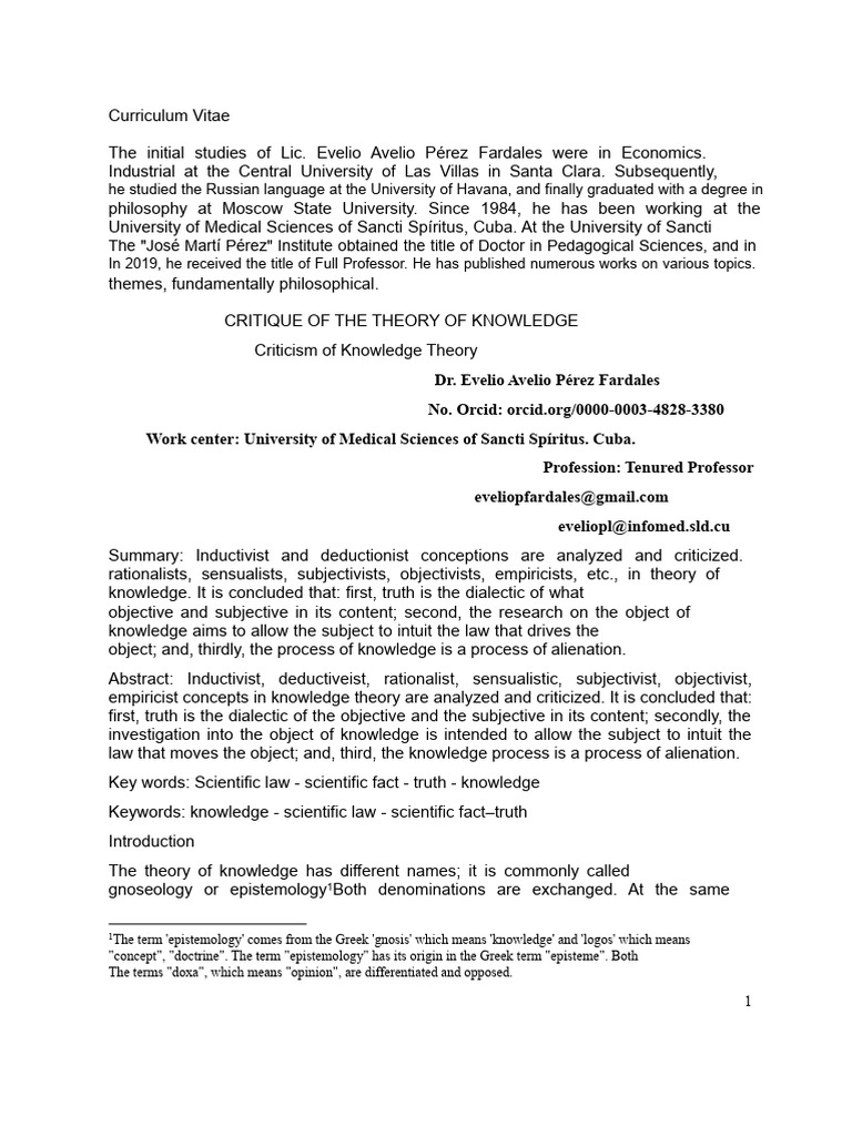 Critique of Knowledge Theory by Dr. Fardales | PDF | Falsifiability | Truth