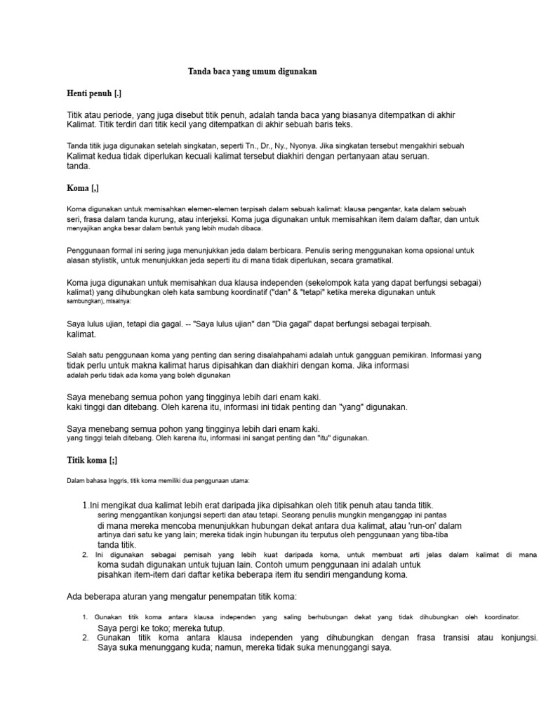 Panduan Tanda Baca Lengkap dan Tepat | PDF