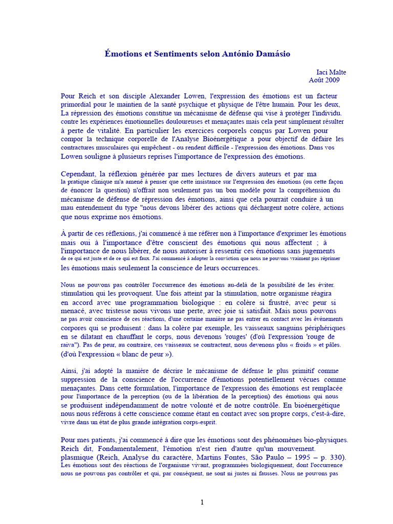 Émotions et Sentiments selon Damásio | PDF | Émotions | la perception