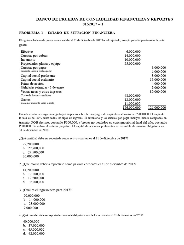 Banco de Pruebas de Contabilidad Financiera y Reporte | PDF | Compartir (Finanzas ...