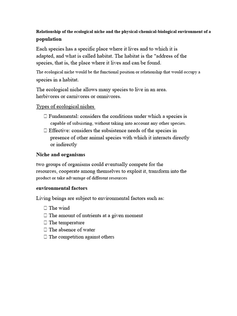 Relationship of The Ecological Niche and The Physical Environment | PDF ...