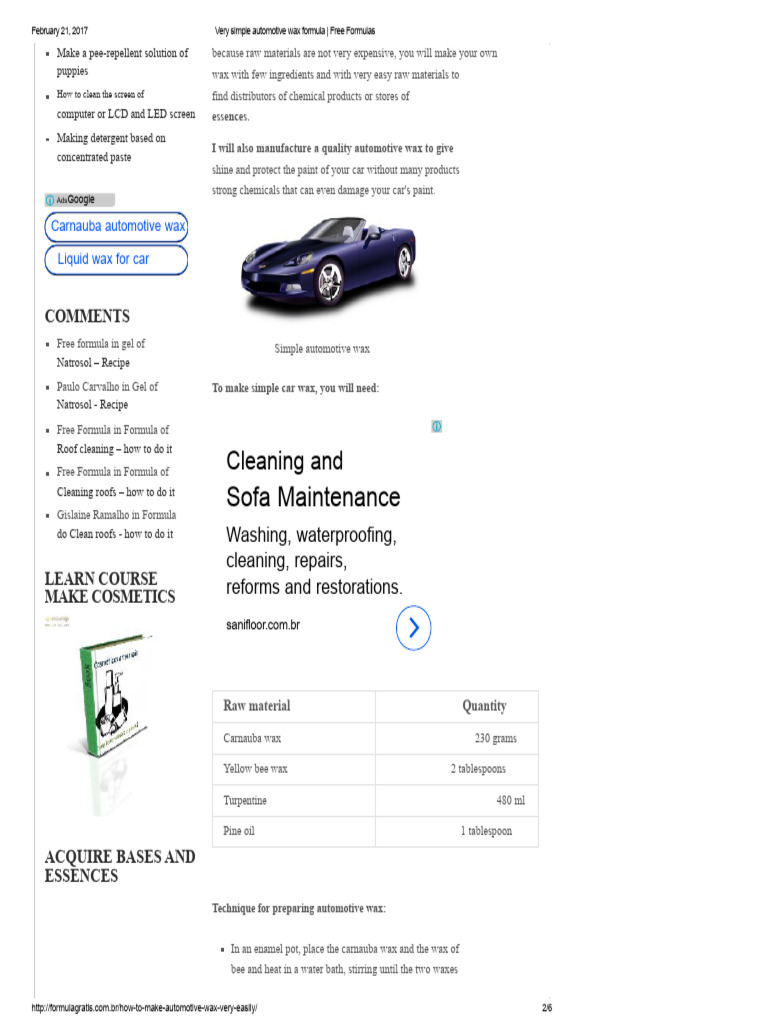 Simple Automotive Wax Formula - Free Formulas | PDF | Wax | Topical ...