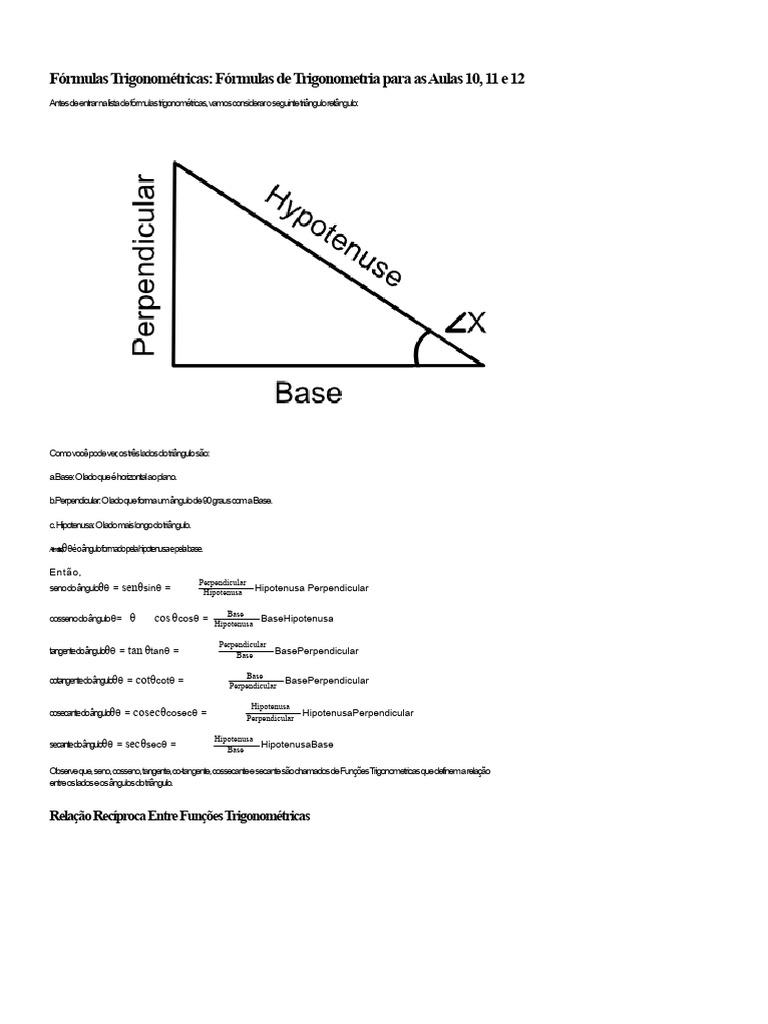 Fórmulas de Trigonometria Essenciais | PDF | Trigonometria | Geometria
