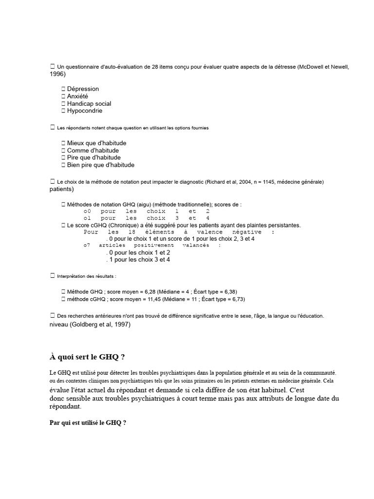 Évaluation de la détresse avec le GHQ | PDF | Dépression (psychiatrie ...