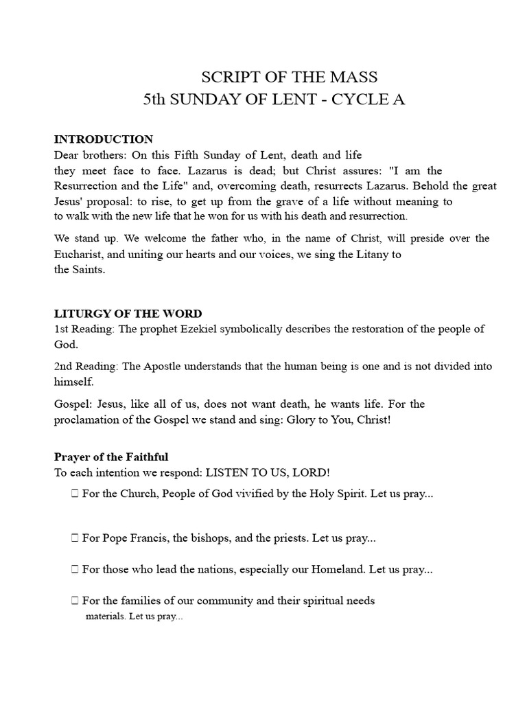 5th Sunday of Lent - Cycle A | PDF | Eucharist | Mass (Liturgy)