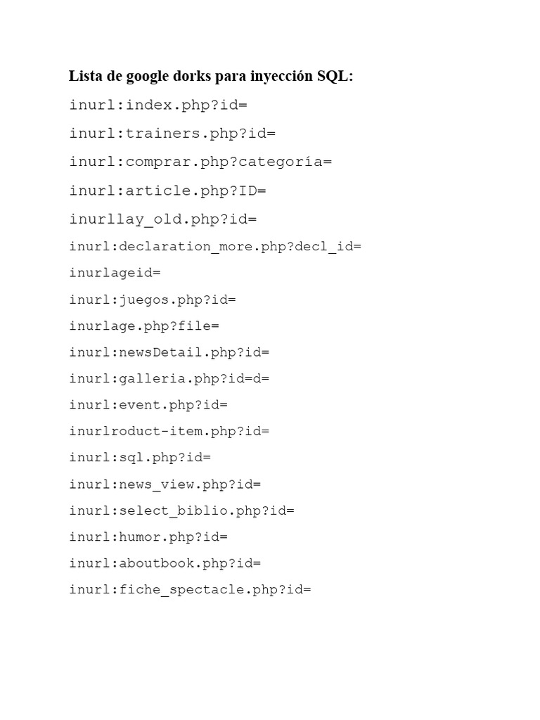Lista de Google Dorks para Inyección SQL | PDF | La seguridad informática | Seguridad
