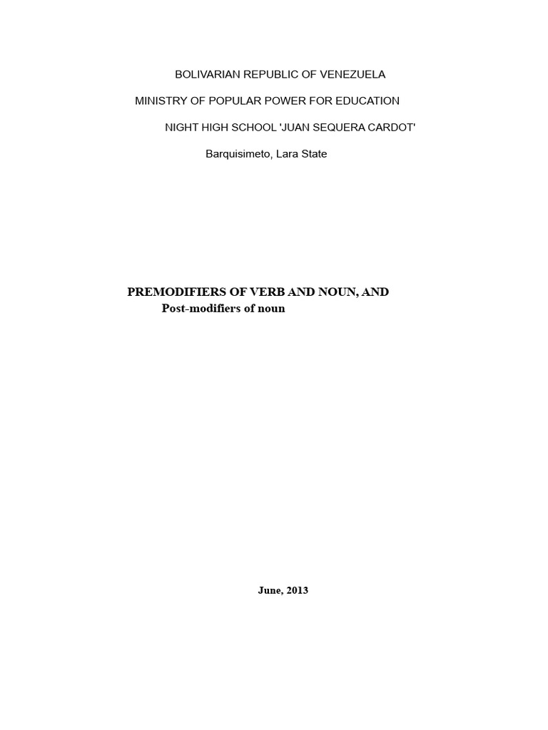 Premodifiers and Postmodifiers Explained | PDF | English Grammar | Verb