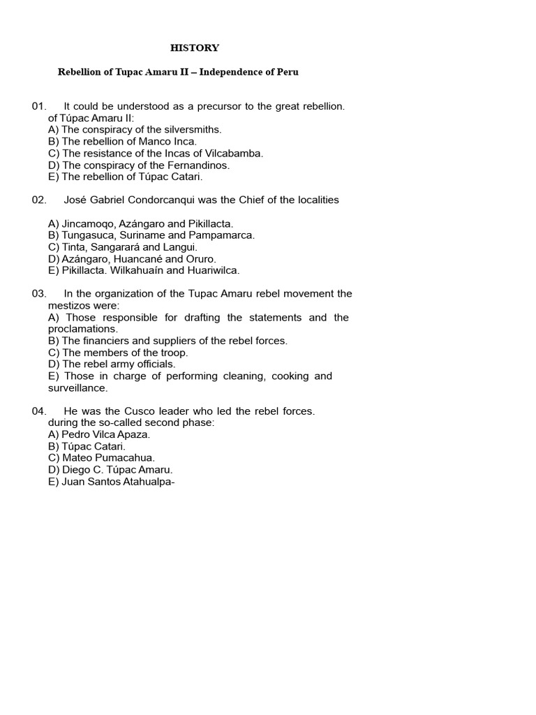 Tupac Amaru II Rebellion - Independence of Peru | PDF | Peru | Spanish ...