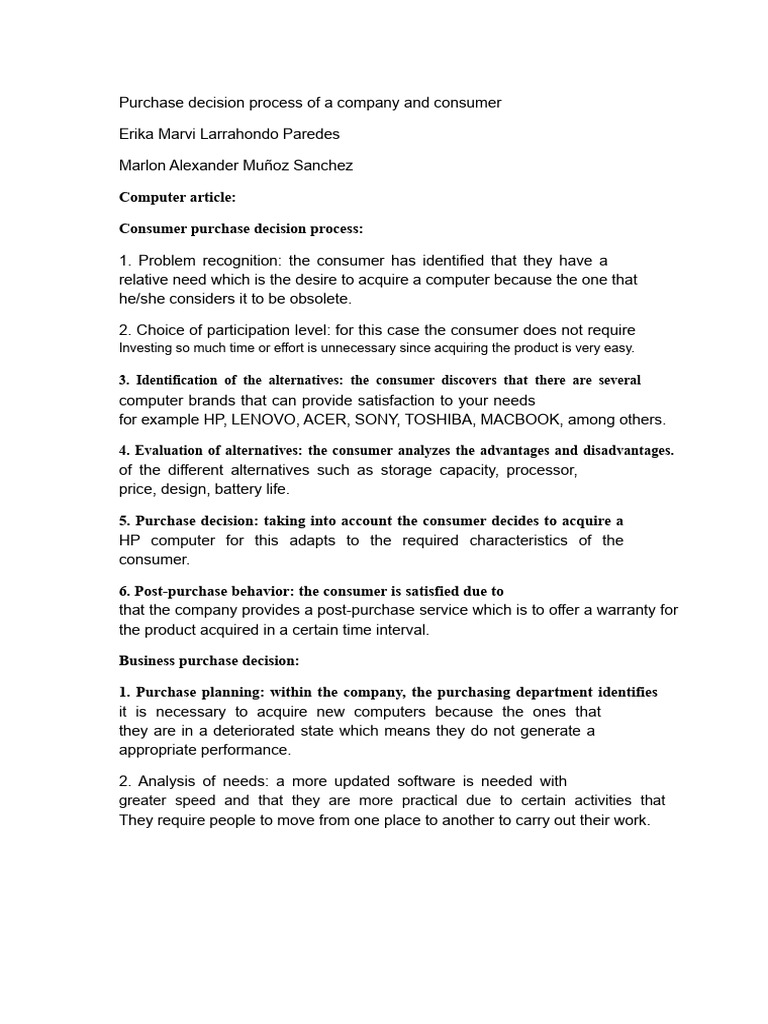 Purchase Decision Process of A Company and Consumer COMPUTER | PDF
