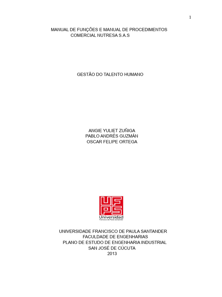Manual de Funções e Procedimentos para A Empresa Comercial Nutresa S.A ...