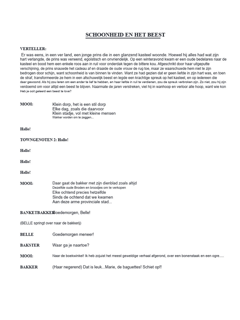 Schoonheid en Het Beest Toneelstuk Script | PDF