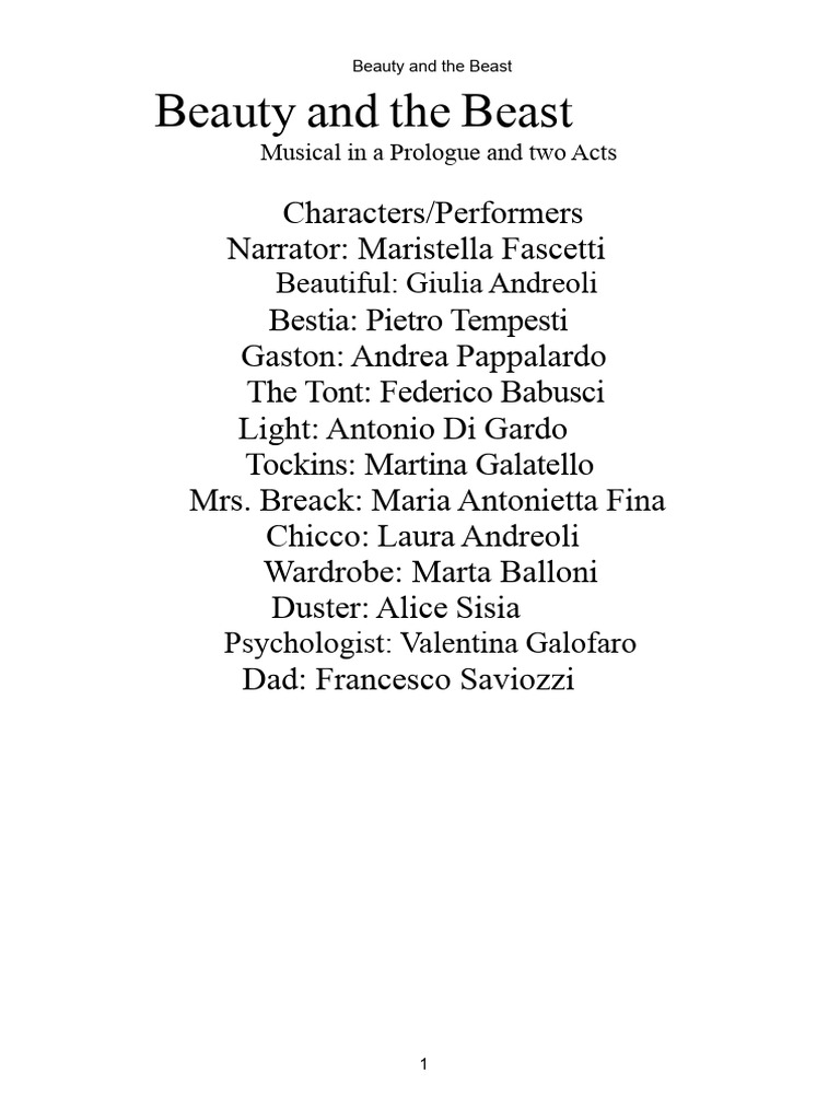 Script For Beauty and The Beast With Songs | PDF